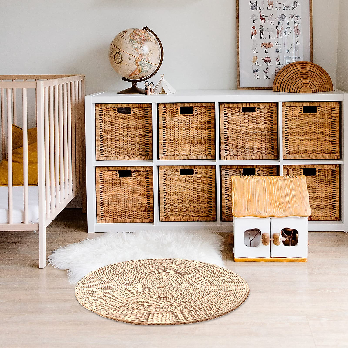 Ohstgp Tatami Floor Pillow Sitting Cushion, Thin Round Pouf Floor Seat Cushion, Natural Woven Grass Cushion Floor Cushions for Garden Dining Room Home Decor …