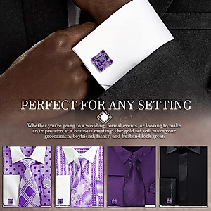 Shiny Cufflinks for Men's Fancy Shirt for Suit, in Gift Box, Matching with Solid Tie in Red White Black Blue Colors Easily, Designed by HAWSON