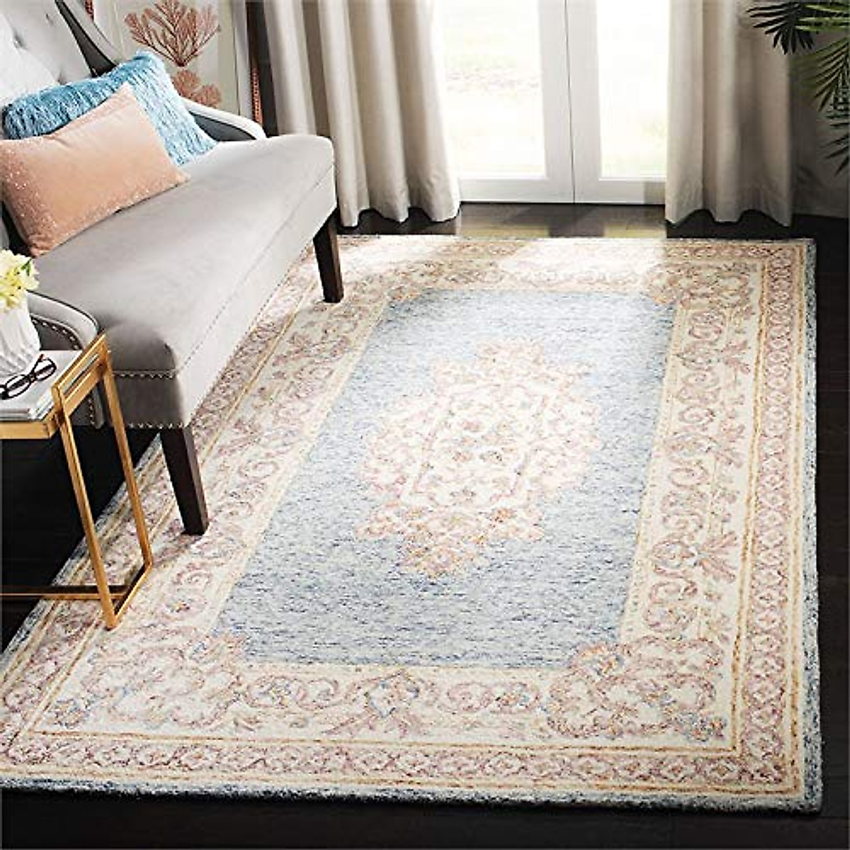 Safavieh Aubusson Collection 5' x 8' Blue/Pink AUB101M Handmade Traditional Premium Wool Area Rug