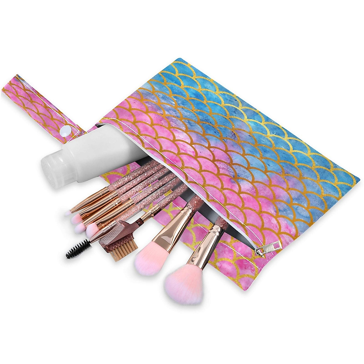 Sea Mermaid Scales Wet Dry Bags Sets Colorful Cute Baby Cloth Diaper Bag Waterproof Reusable Organizer with Two Zippered Pockets Beach Travel Washable Bag for Swimsuits Wet Clothes 2 pcs