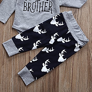 3PCS Newborn Baby Boys Cute Little Brother Romper+Pants+Hat Outfits Matching Set (0-6 Months, Little Brother)