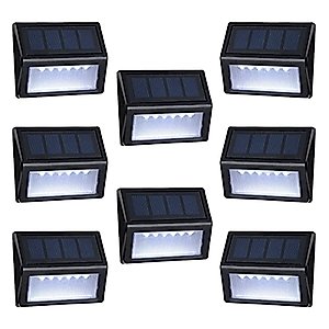 Homeyearn Outdoor Solar Step Lights with Larger Battery Capacity 8-Pack 6 LED Solar Powered Deck Lights Weatherproof Outdoor Lighting for Steps Stairs Decks Fences Paths Patio Pathway (White Light)