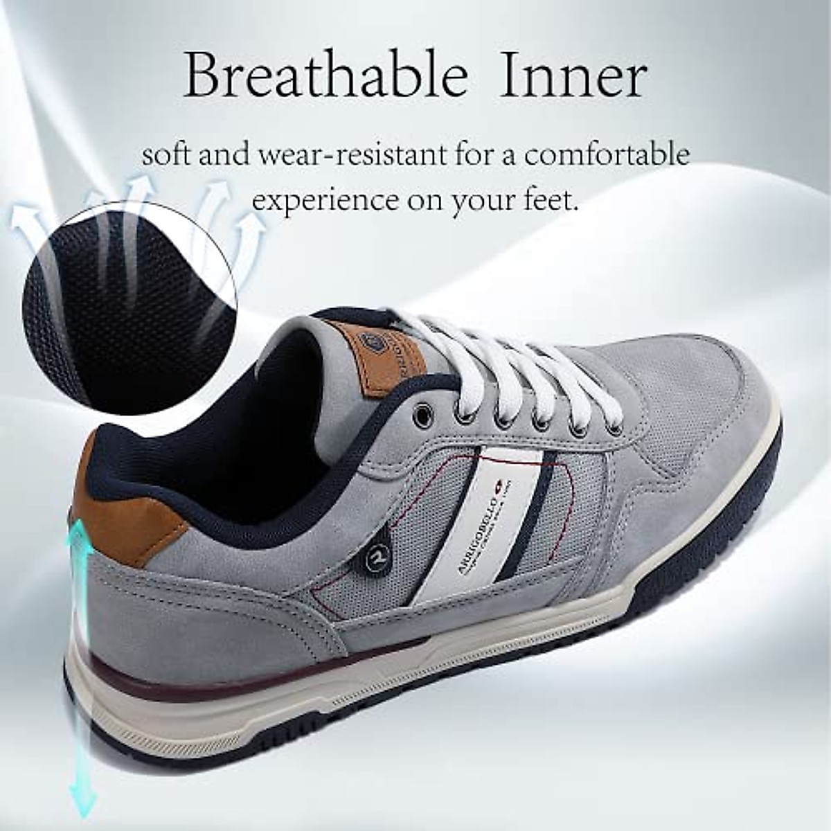 AX BOXING Mens Casual Shoes Comfortable PU Leather Fashion Sneakers Breathable Low-Top Walking Shoes(Grey, Size_10)