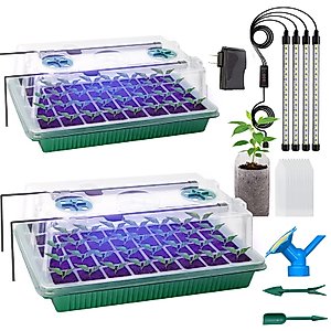MQFORU 2 Pack Seed Starter Trays with Grow Light, 80 Cell Seed Starter Kit with Timer, Adjustable Domes, Plant Starter Trays Kit for Propagation, Cloning Plants, Seed Germination