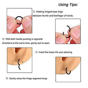 Aumeo 14G 16G 18G 20G Nose Ring Hoop Stainless Steel Hinged Segment Ring Hoop Nose Clicker Ring Tragus Helix Cartilage Daith Rook Earring Piercing Jewelry for Women Men(5pcs 20g 8mm mixed colors)