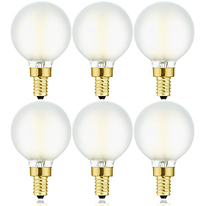 Leools Dimmable G16.5 LED Frosted Bulbs,4W Equal 40 Watt Light Bulb,400lm,Soft White 3000K,Frosted Glass,E12 LED Globe Light Bulb for Pendant,Vintage LED Filament Candle Bulb with Decorative,6Pcs