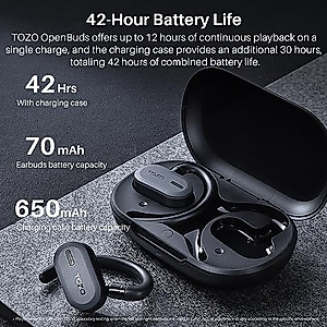 TOZO Open Buds Lightweight True Wireless Earbuds with Multi-Angle Adjustment, Bluetooth 5.3 Headphones with Open Ear Dual-Axis Design for Long-Lasting Comfort, Crystal-Clear Calls for Driving, Black