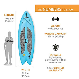Lifetime Freestyle Hard Shell Paddleboard with Paddle, 9'8"/X-Large, Glacier Blue