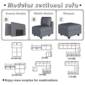 LLappuil Modular Sofa Faux Leather Fabric 102" Sectional Couch 4 Seater with Storage Seat, Modern Sectional Sofa for Living Room, Office, Dark Grey