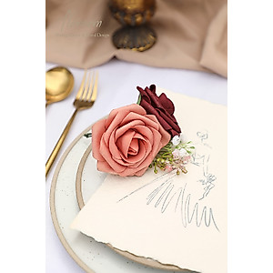 Floroom Artificial Flowers 25pcs Real Looking Burgundy & Pinky Cedar Foam Fake Roses with Stems for DIY Wedding Bouquets Bridal Shower Centerpieces Floral Arrangements Party Tables Home Decorations