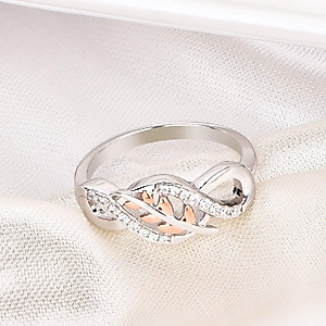 JO WISDOM 925 Sterling Silver Cubic Zirconia Rose Gold Leaf Infinity Knot Ring Size 7