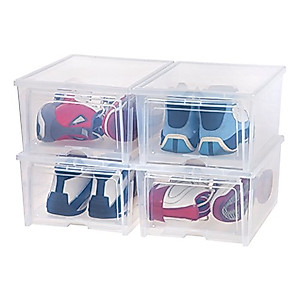 IRIS USA, Inc. IRIS Easy Access Men's Shoe Box, 4 Pack, Wide, Clear
