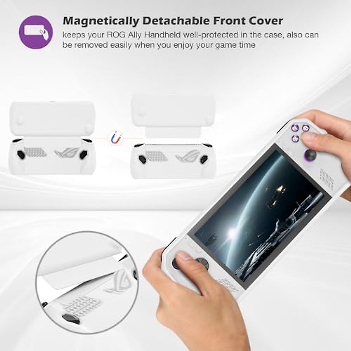 ProCase Upgraded Flip Case for ASUS ROG Ally Gaming Handheld 7 inch 2023, Protective Cover with Magnetic Removable Front Cover, Rog Ally Accessories Non-Slip Full Protection Grip Case -White