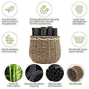Bamboo Charcoal, GREEN VALLEY Straw Woven Basket Bamboo Charcoal Strips, Activated Carbon Strips, Air Purification for Room, Office, Car, New House, Furniture, Office Decor, Reusable [1 Basket 1400g]
