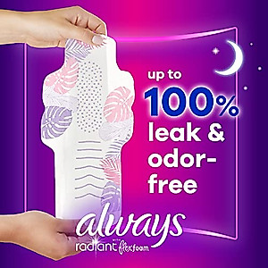 Always Radiant Feminine Pads For Women, Size 4 Overnight Absorbency, Multipack, With Flexfoam, With Wings, Scented, 20 Count x 3 Packs (60 Count total)