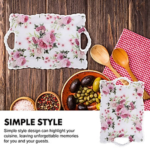 Plastic Serving Tray with Handles: Floral Serving Tray Rectangular Flower Serving Platter for Dried Food Nut Fruit Snack Candy S