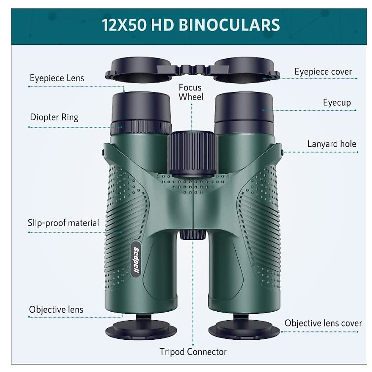 Sedpell HD Binoculars for Adults, High Power Binoculars with BaK4 prisms, IPX7 Waterproof with Phone Adapter Lightweight with Carrying Case and Strap Perfect for Bird Watching, Hunting, Travel