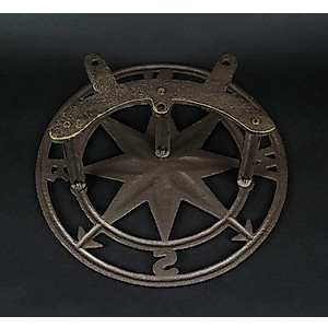 Bronze Finish Cast Iron Nautical Compass Rose Decorative Wall Mounted Garden Hose Hanger - Easy to Install - Coastal Outdoor Decor - 12 Inches in Diameter