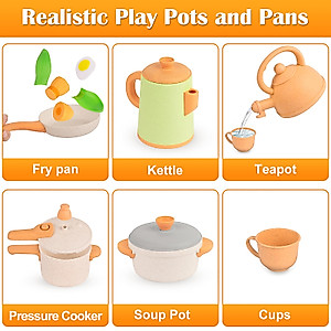 TUEHUTDE 50PCS Play Kitchen Accessories, Kids Kitchen Toy Toddler Cooking Playset with Play Pots and Pans, Kettle, Cups, Utensils Cookware Toys, Play Food, Toy Vegetables Fruit Gift for Girls Boys