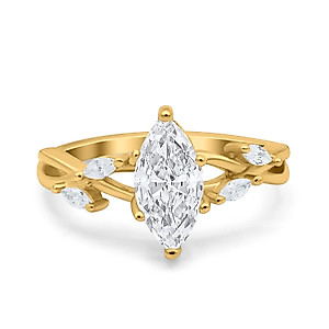 Blue Apple Co. Yellow Tone, Simulated Cubic Zirconia Size-7 Infinity Twist Marquise Art Deco Engagement Wedding Bridal Ring Round CZ 925 Sterling Silver