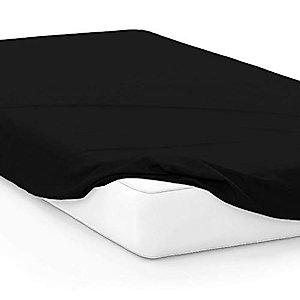 Yarns of Cotton 500 TCBed 3 PC's Cot Set - 30" x 80" Black Solid - 1 Cot Fitted Sheet, 1 Cot Flat & 1 Pillowcase - Cot Mattress 4"-8" Deep - Perfect for Narrow Twin/Cot/Rv Bunk/Guest Bed/Camping Cot