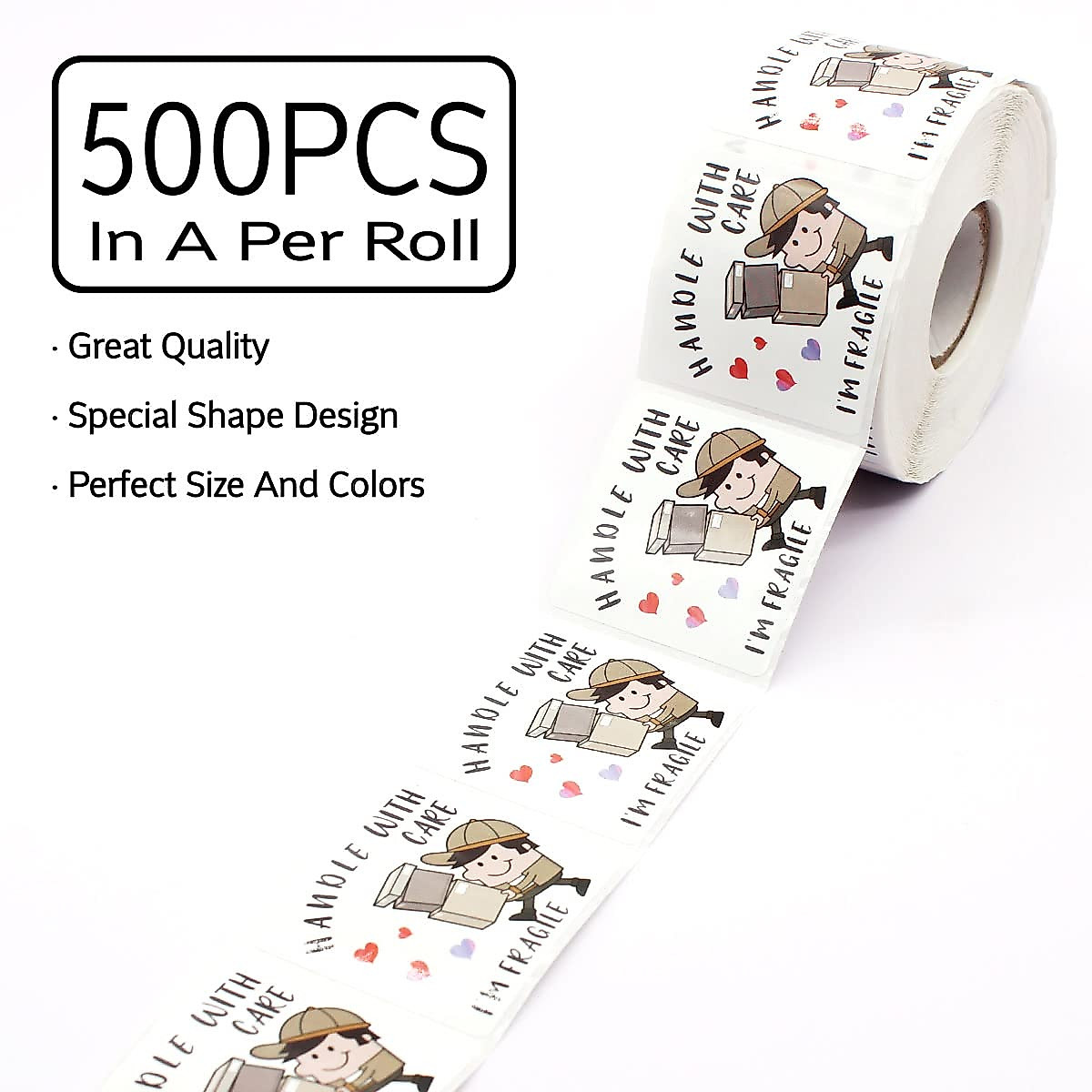 Handle with Care Stickers for Shipping,Fragile Stickers for Shipping,Funny Fragile Stickers,Small Business Stickers 500 Labels Per Roll