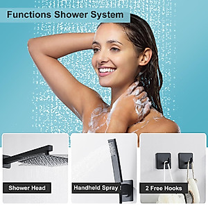 RTTWYYUU Matte Black Shower Head and Handle Set 10 Inch, Rain Shower Head with 2 Hooks, Luxury Rain Shower Set Square Wall Mount for Bathroom with Rain Shower and Handheld Shower System