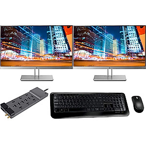 HP EliteDisplay E233 23 Inch Full HD Screen LED 2-Pack Display Bundle with 12-Outlet Professional SurgeMaster, Microsoft Wireless Keyboard and Mouse