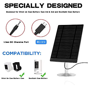 Solar Panel for Wireless Security Camera, Waterproof Solar Panel Compatible for Nest, Ring Stick Up Cam Battery and Ring Spotlight Cam Battery 5V 4.5W（ 2PCS）
