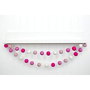 Valentine's Day Felt Ball Garland - Hot Pink, Bubblegum, Light Pink, White - 1" (2.5 cm) felt balls