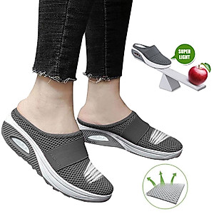 JWSVBF Women's Fashion Sneakers Wedge, Wide Width Mesh Floral Sandals, Summer Heel Thong Sandal, Casual Shoes for Autumn, Size 10, Dark Gray #4