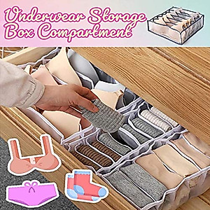 Underwear Organizer - Drawer Dividers, Set of 3 Includes 6+7+11 Cell Collapsible Closet Cabinet Storage Boxes for Organizing Lingerie, Underwear, Bras, Socks, Ties (6+7+11 Cell, Black)