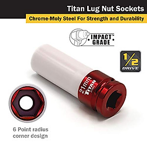 TITAN 21093 1/2-Inch Drive x 21mm Non-marring Impact Deep Lug Nut Socket