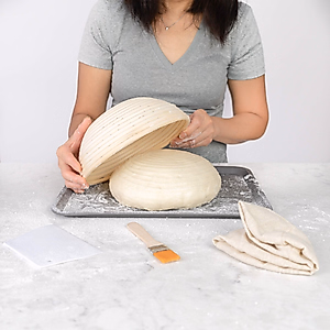 S/P | 9 Inch Bread Proofing Banneton Basket for Sourdough | Including 1×Dough Scraper, 1×Pastry Brush and 1×Cloth Lining | Yummy Artisan Bread Proofing Basket Set for Professionals and Home Bakers|