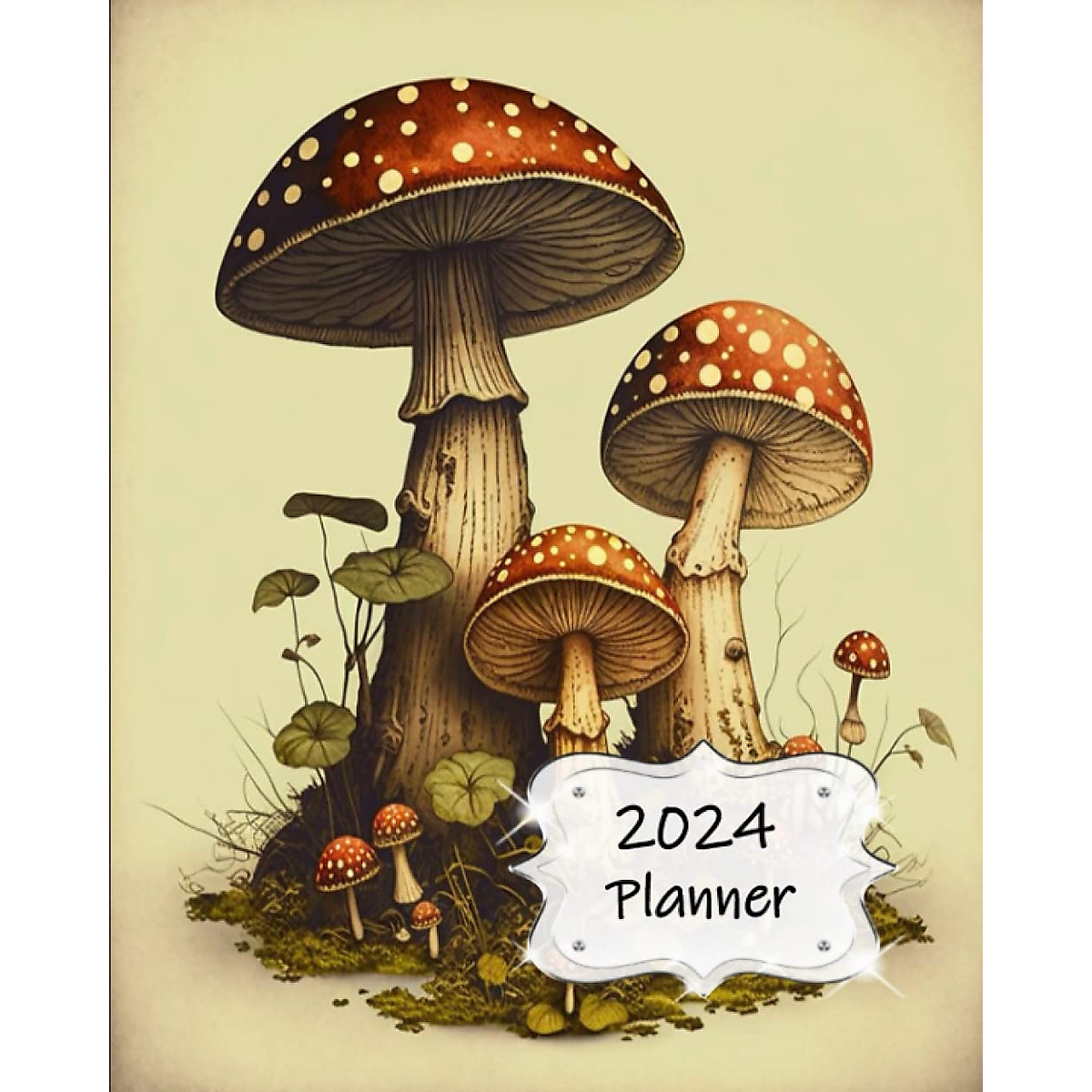 2024 Planner: Daily Weekly and Monthly Calendar | Schedule Organizer | January to December | Vintage Mushroom