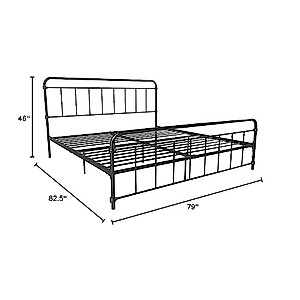 DHP Winston Metal Platform Bed with Rustic Design and Curved Edge Headboard and Footboard, Adjustable Base Height for Underbed Storage, No Box Spring Needed, King, Black