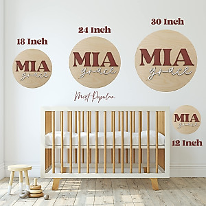 Custom Round Nursery Name Sign, Personalized Wooden Wall Plaque, 12" 18" 24", 30" 3D Wall Art for Children & Kids Rooms, Baby Shower, Hickory Hollow Designs (Carter Thomas)