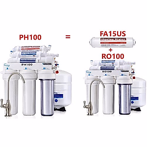 iSpring PH100 pH+ 6-Stage Under Sink Reverse Osmosis RO Drinking Water Filtration System 100 GPD Fast Flow 1:1 Pure to Waste Ratio with Alkaline Remineralization, US Made Filters