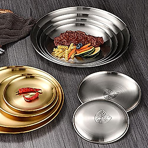 6 Pcs 5.5 Inch Circular Trinket Tray, Gold Stainless Steel, for Serving Trays Towel Storage Dish Plate Tea Fruit Trays Cosmetics Jewelry Plate Decorative Storage Tray (5.5 Inch, Silver)