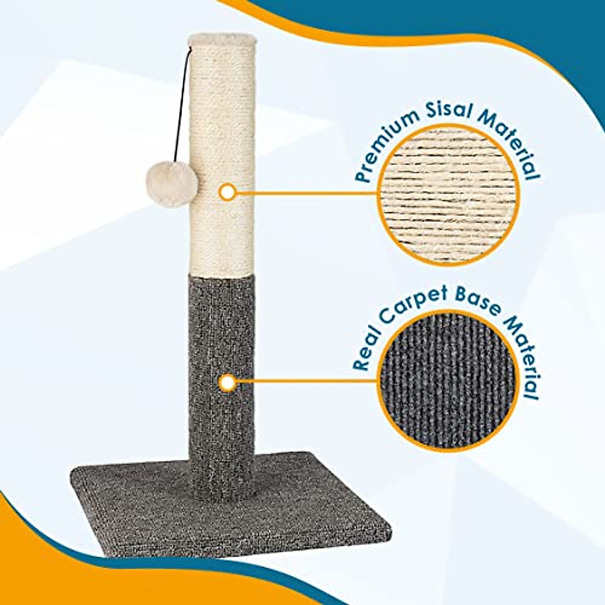 PAWBEE Cat Scratching Post - 20" Cat Scratcher Pole - Sturdy Cat Scratching Posts for Indoor Cats - Natural Sisal Rope Cat Scratchers - Cat Scratch Post with Hanging Ball Toy - Cat Post for Kittens