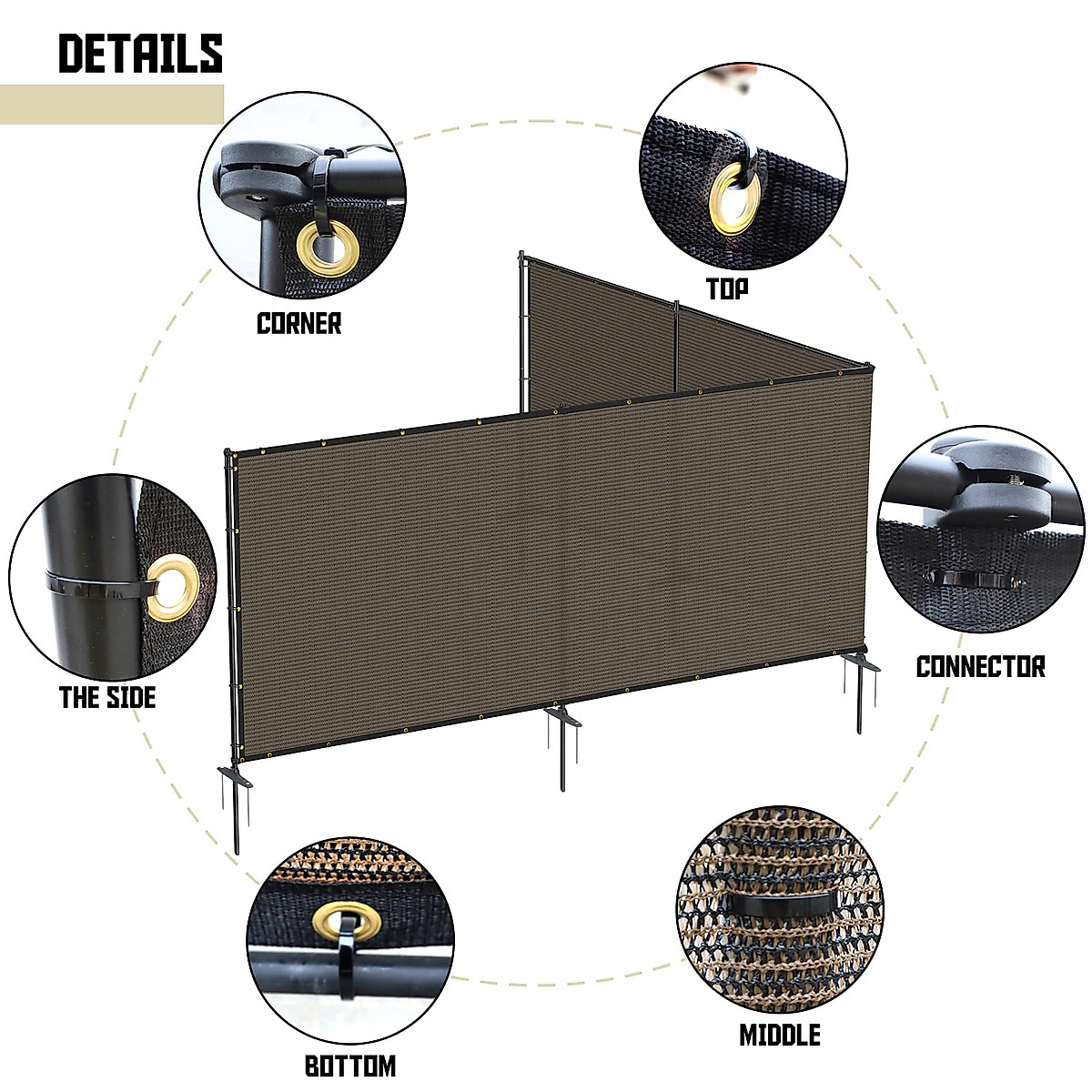 TANG 6'x24' Outdoor Privacy Fence with Iron Poles Ground Spikes Outdoor Divider Dog Fence for Garden Backyard Patio Yard Barrier Boarder, Brown