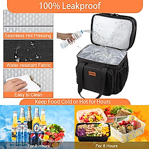 GLENKEY Expandable Large Insulated Lunch Box, Heavy Duty Lunch Cooler Bag Durable Leakproof Lunch Pail for Men Women Adults Work Shift Outdoor Picnic Camping Road Trip, 24 Can, Black