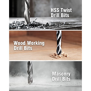 AVID POWER 41 PCS Drill Bit Set, Brad Point Drill Bits, High Speed Steel Twist Drill Bit and Screwdriver Bit Combo Kit for Metal, Wood and Masonry-RED