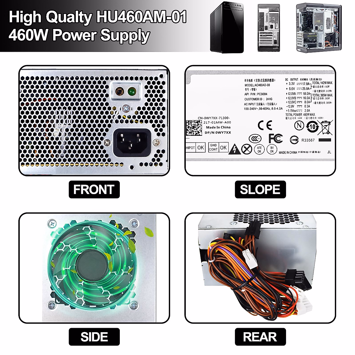 LXun Upgrad HU460AM-01 WC1T4 D460AM-03 460W Power Supply Compatible with Dell XPS 8930 8920 8910 8900 8700 8300 Alien-Ware Aurora R5 Replacs DPS-460DB-15 AC460AM-01 WY7XX L350AM-00 AC460AD-00 PSU