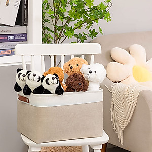 Ecegeva Fabric Storage Bins, Large Storage Baskets with Handles for Toys Towels Books Organization, Foldable Linen Cloth Storage Baskets for Organizing Closet Laundry Nursery(White&Khaki)