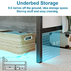 PUNICE Twin Size Bed Frame with Charging Station, LED Light Metal Bed Frame with Wooden Headboard, No Box Spring Required, No Noise, Easy Assembly, Light Grey