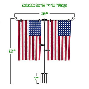Garden Flag Stand Holder with 5 Prong Base for Double Flags - 3/4 Inch Extra Thick Heavy Duty Yard Flag Holder for Outside 12x18 Home Patio Decor