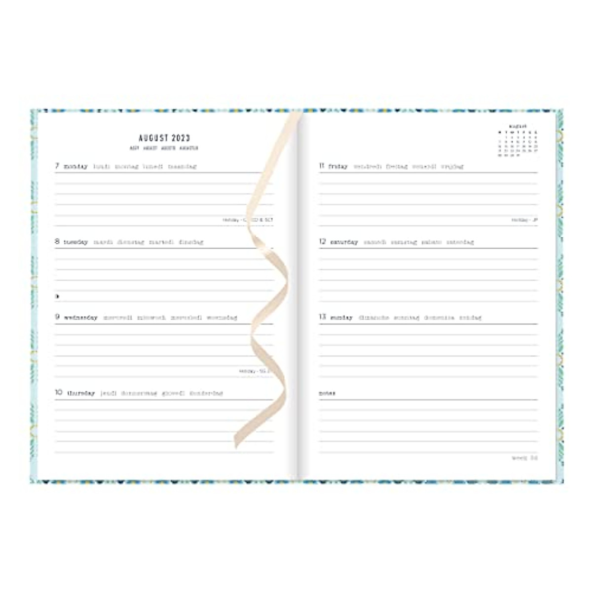 Letts of London Morocco Academic Weekly/Monthly Planner, August 2023 to July 2024, Week-to-View, Sewn Binding, Multilingual, A5 Size, 8.25" x 5.875", Sky (C031813-24)