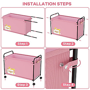 JBBTOOL Toy Box Storage, 180L Extra Large Toy Chest with 360° Wheels, Oxford Cloth Metal Toy Box for Boys, Girls, Stuffed Animals, Clothes, Bedroom, Living Room (Pink)