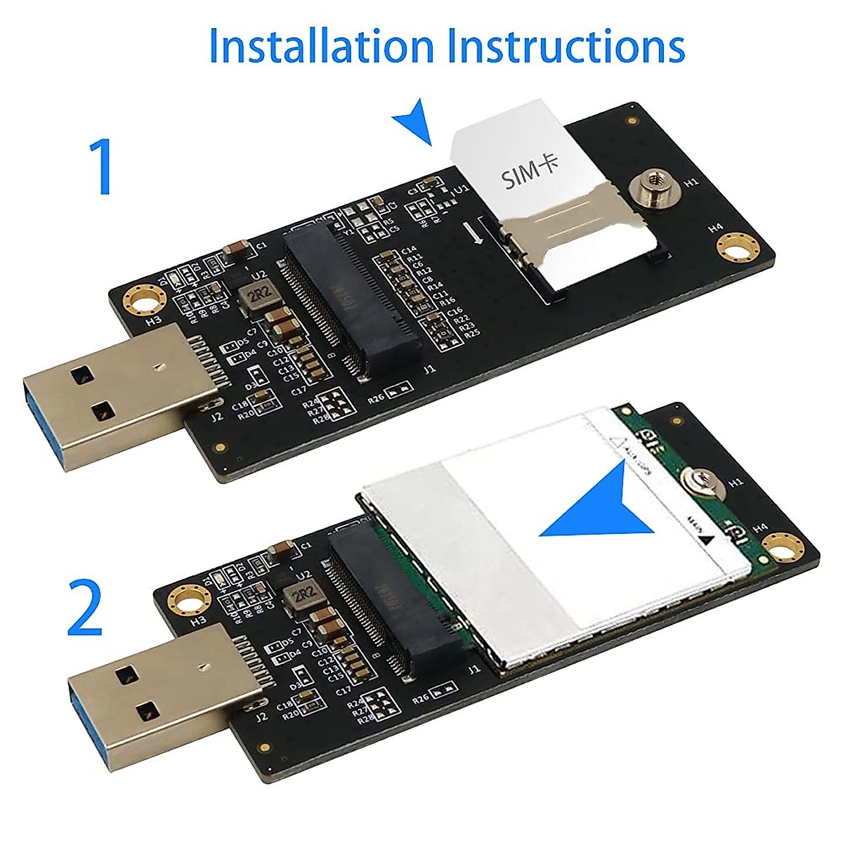 NGFF(M.2) Key B to USB 3.0 Adapter with SIM 6pin Slot for WWAN/LTE Module